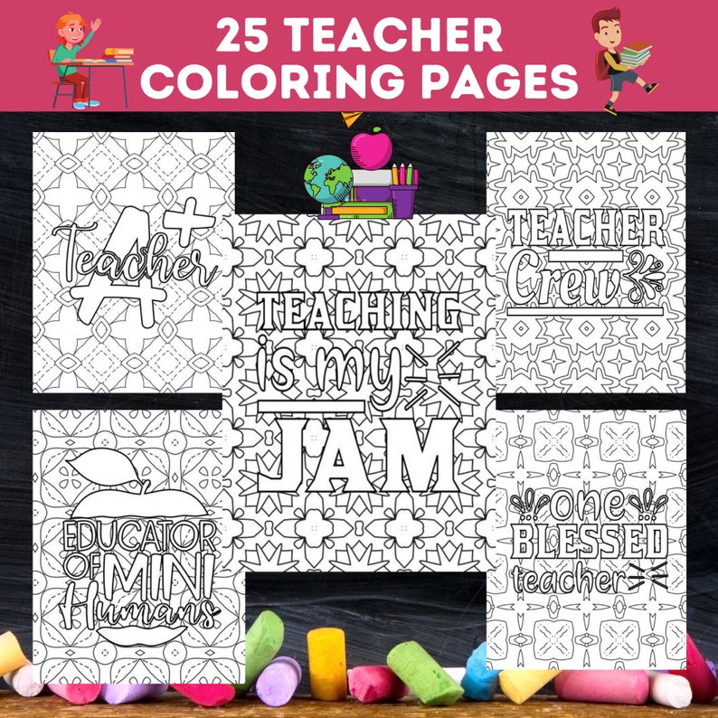 25 Printable Teacher Coloring Pages Bundle, Teacher Printables, Teacher ...