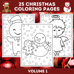 25 Kids Christmas Coloring Pages Bundle Vol. 1, Santa Claus, Snowmen ...