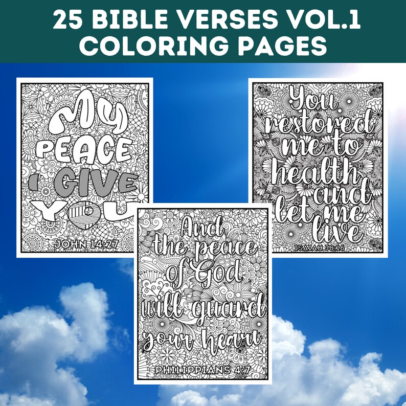 25 Bible Verses Volume 1 Coloring Pages Bundle, Bible Quotes Printable ...