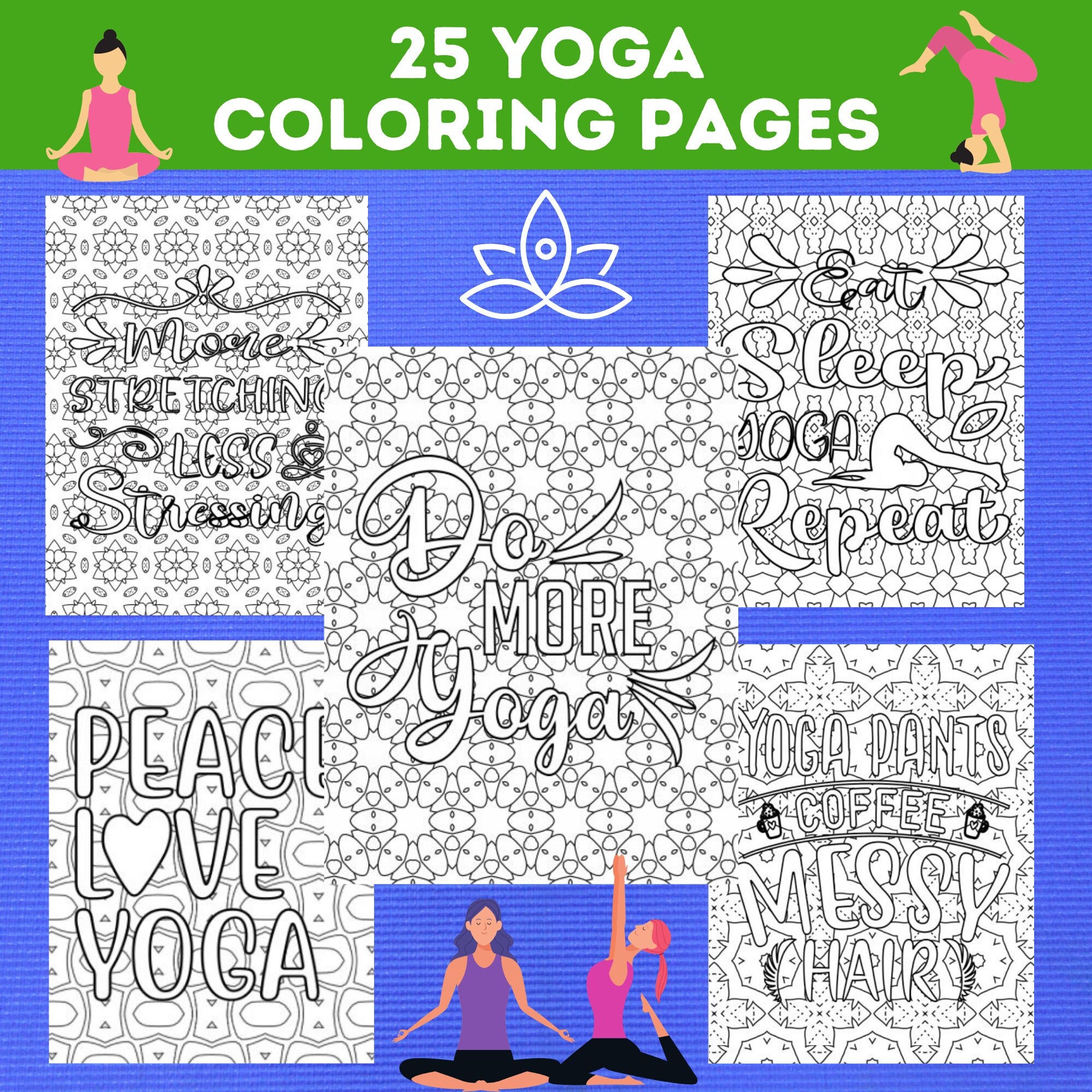 25 Printable Yoga Coloring Pages Bundle Yoga Printables Yoga - Etsy