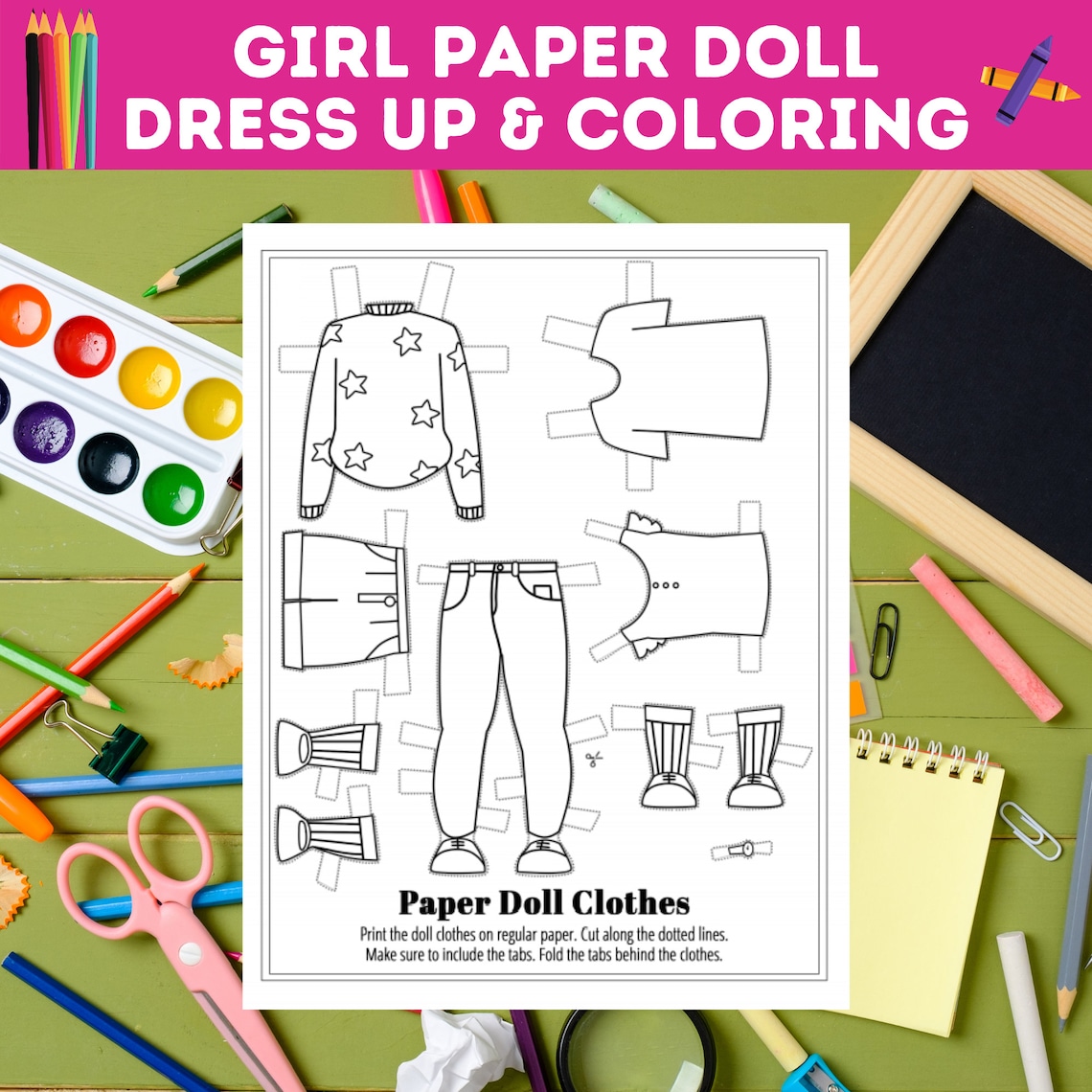 Girl Paper Doll Dress up and Coloring Pages Comes With Stand - Etsy