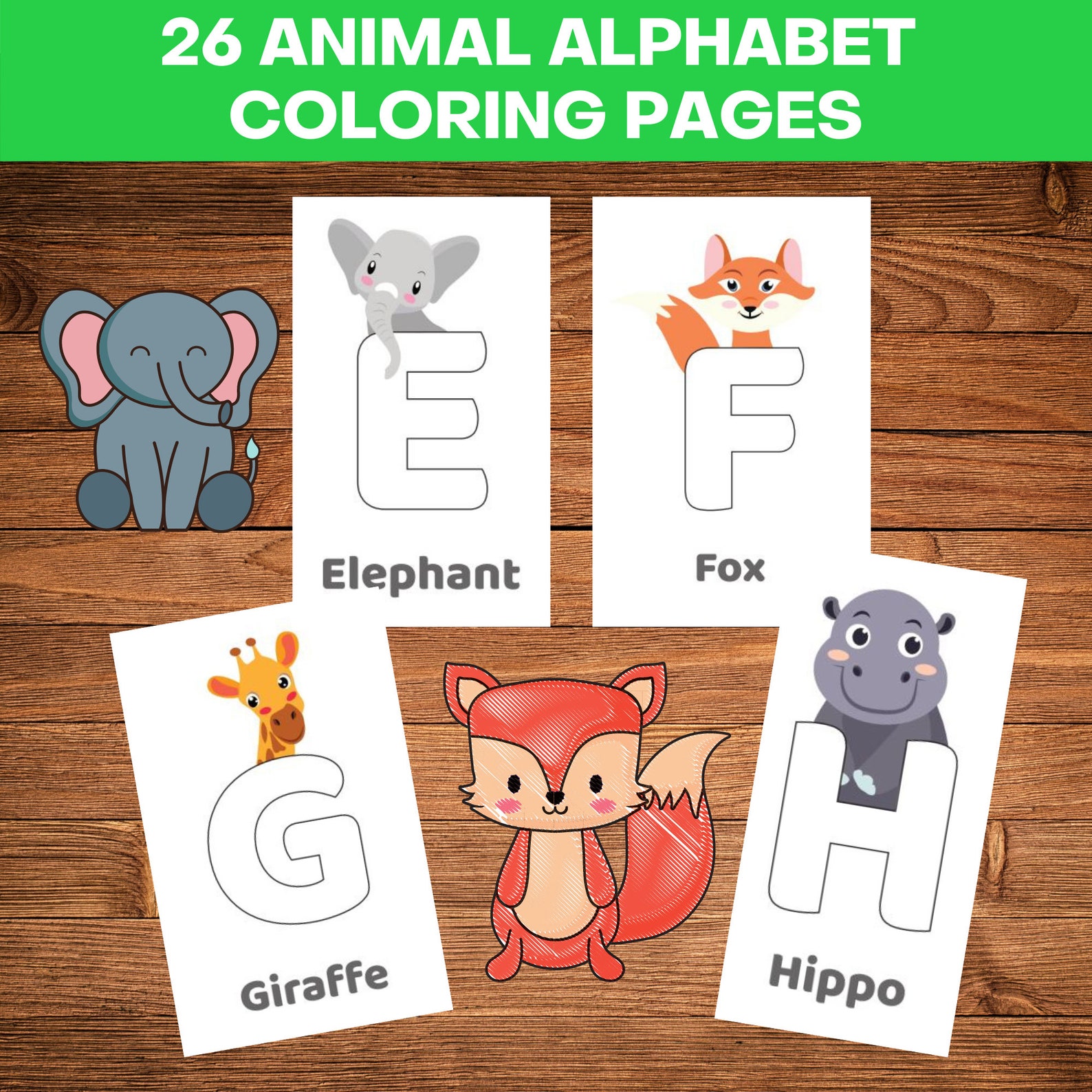 26 Printable Animal Alphabet Coloring Pages Bundle, Cute Animals ...