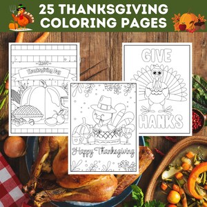 25 Thanksgiving Coloring Page Bundle, Thanksgiving Holiday Give Thanks ...