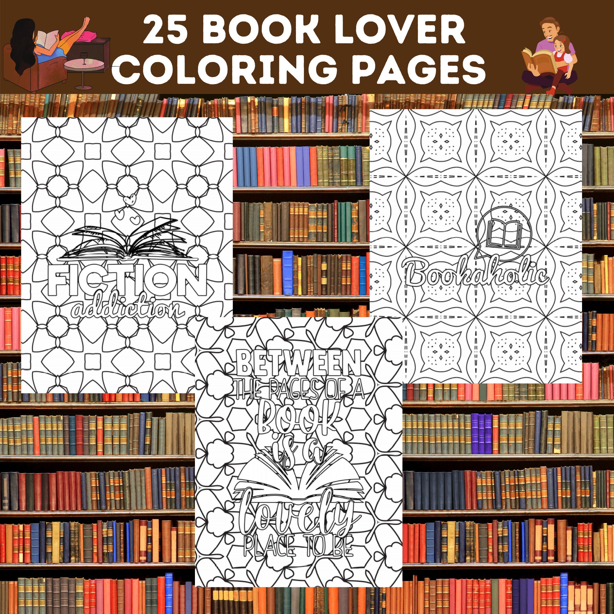 25 Book Lover Coloring Pages Bundle I Love to Read Books - Etsy