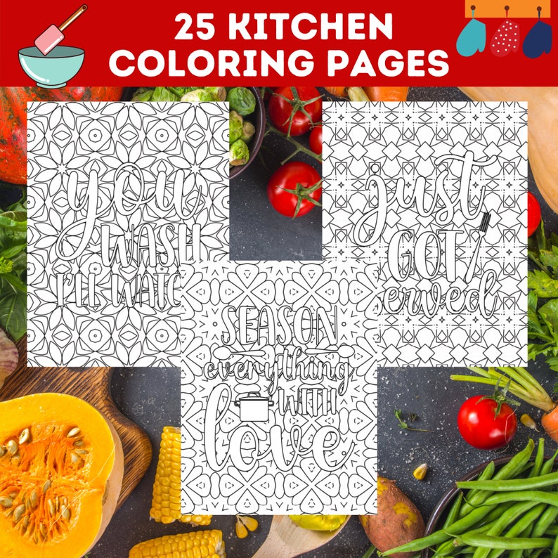25 Kitchen Cooking Coloring Pages I Love to Cook Printable - Etsy