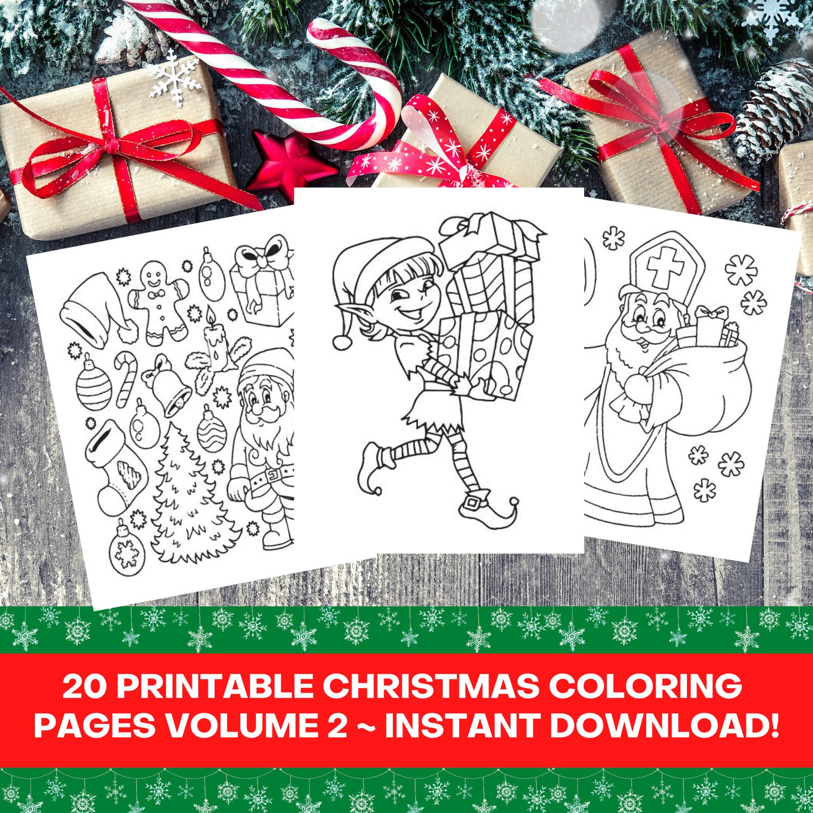 20 Printable Christmas Coloring Pages Bundle VOLUME 2, 20 Fun Christmas ...