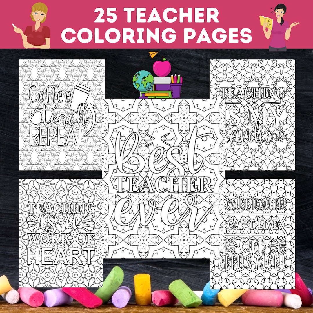 25 Printable Teacher Coloring Pages Bundle, Teacher Printables, Teacher ...
