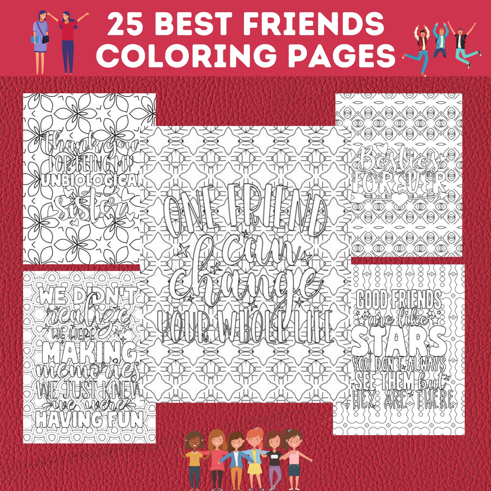 25 Printable Friendship Coloring Pages Bundle, Best Friend Quote ...