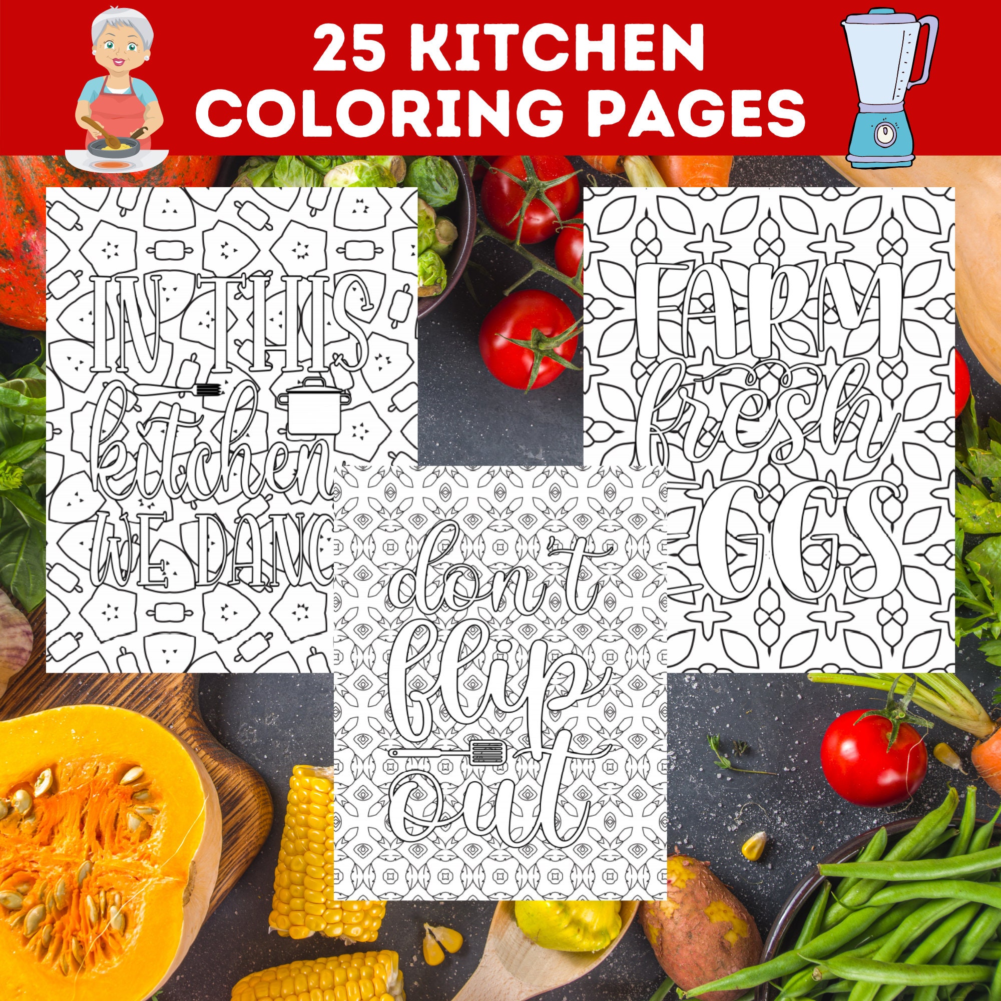 25 Kitchen Cooking Coloring Pages I Love to Cook Printable - Etsy
