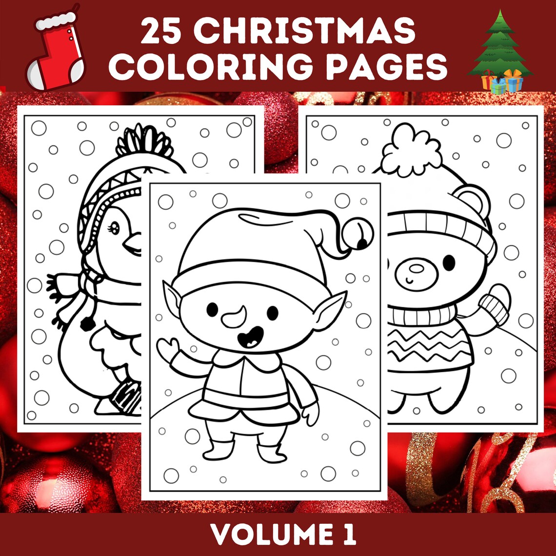 25 Kids Christmas Coloring Pages Bundle Vol. 1 Santa Claus - Etsy