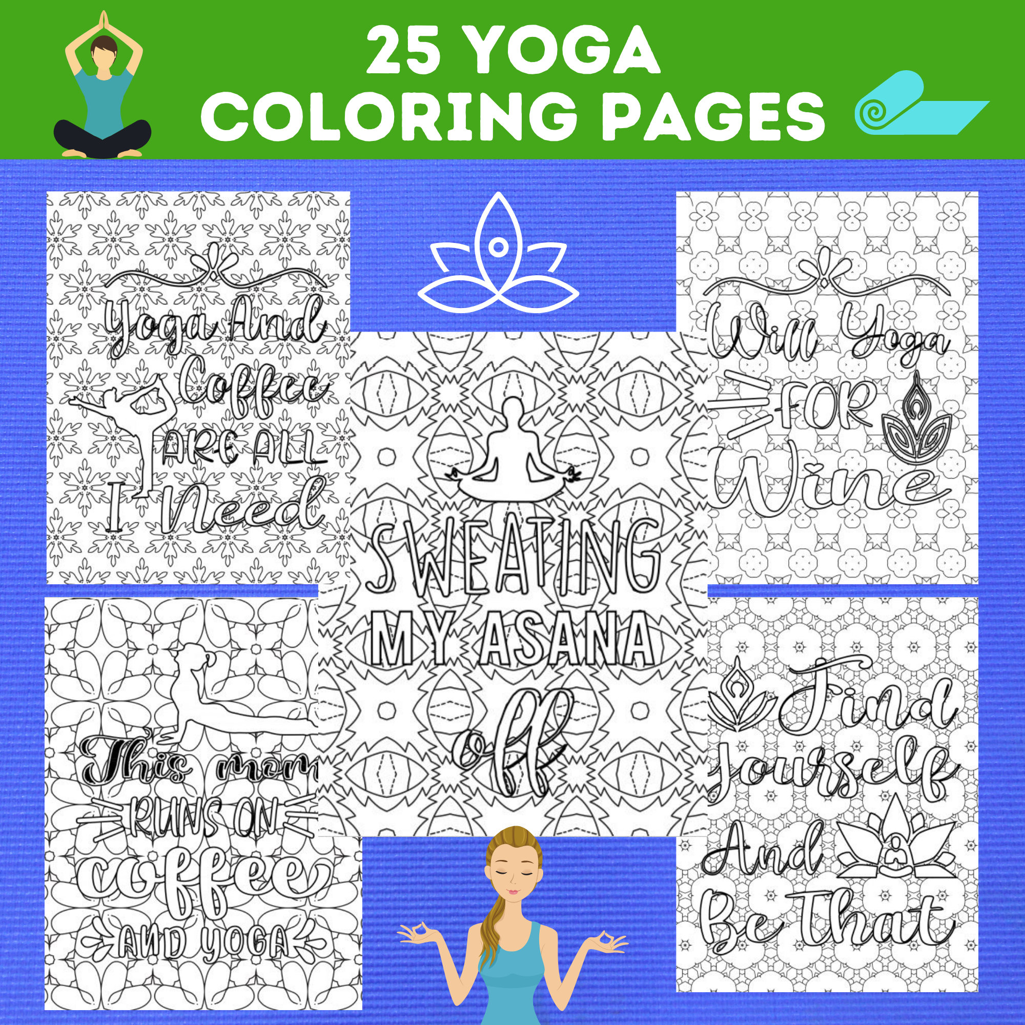 25 Printable Yoga Coloring Pages Bundle Yoga Printables Yoga - Etsy