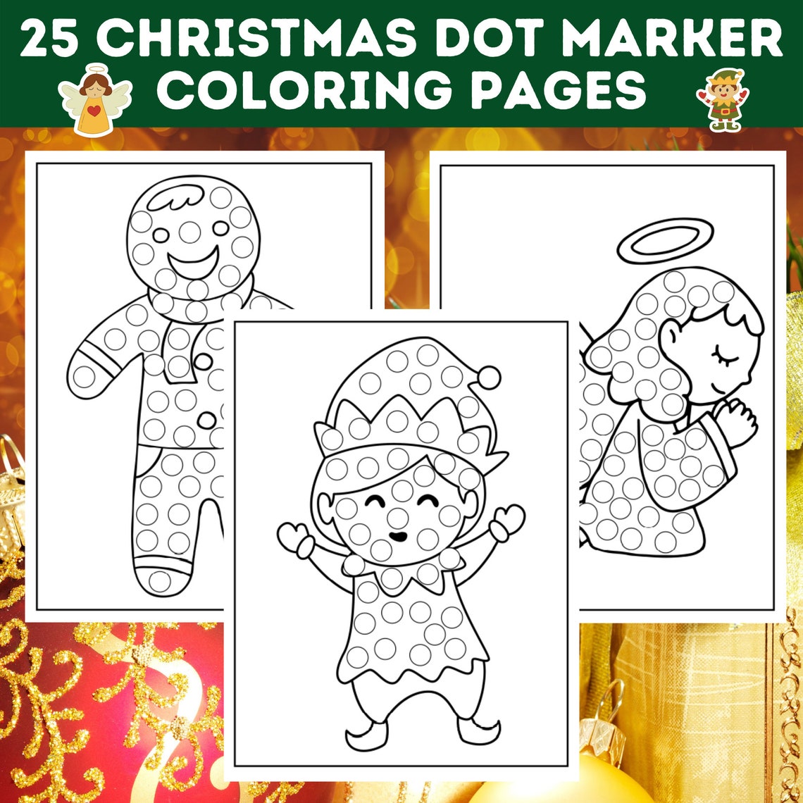 25 Kids Christmas Dot Marker Coloring Pages, Santa Claus, Reindeer ...