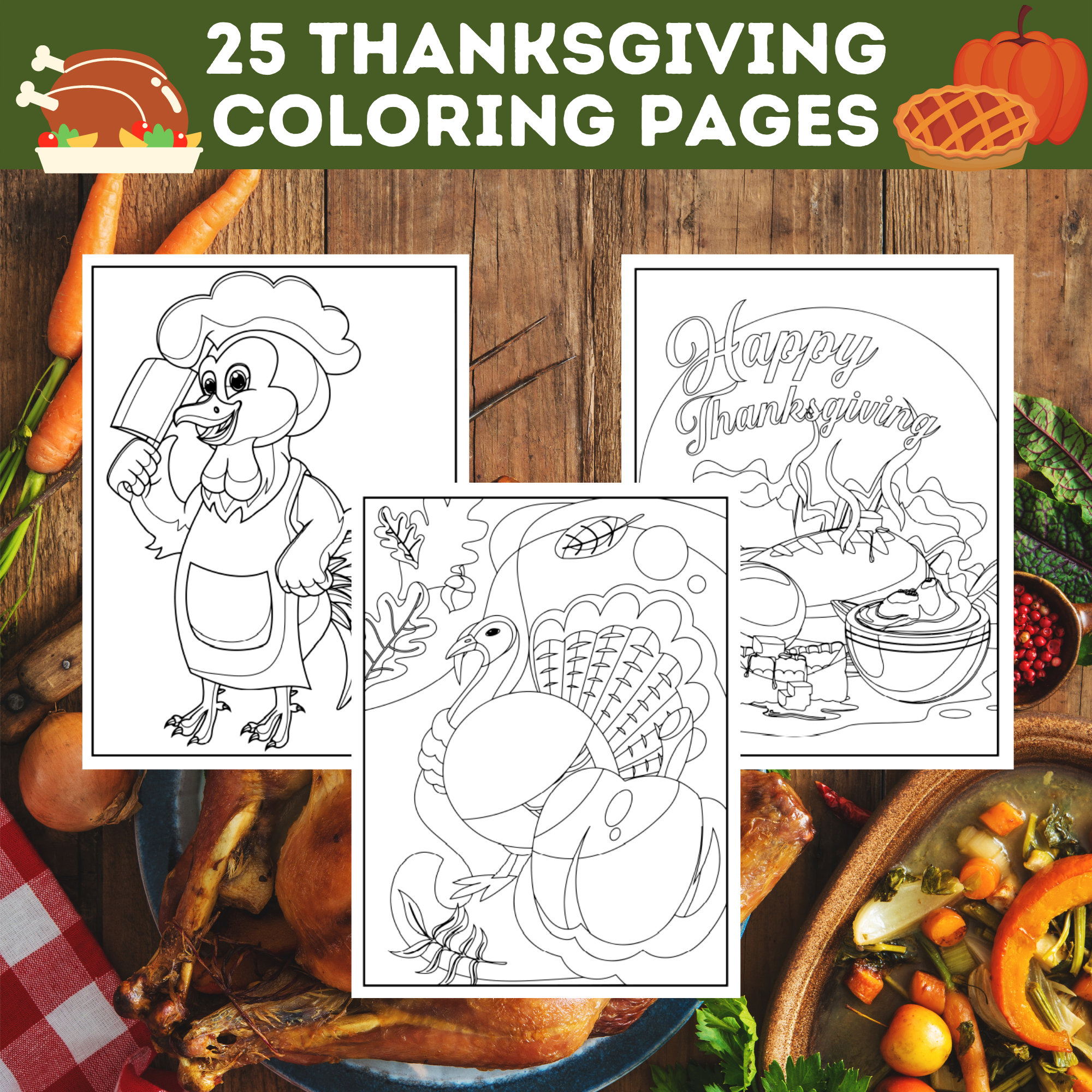 25 Thanksgiving Coloring Page Bundle, Thanksgiving Holiday Give Thanks ...