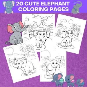 20 Printable Elephant Coloring Pages Bundle, Cute Elephant Printables ...