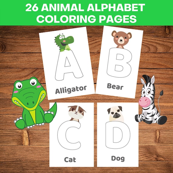 26 Printable Animal Alphabet Coloring Pages Bundle Cute | Etsy