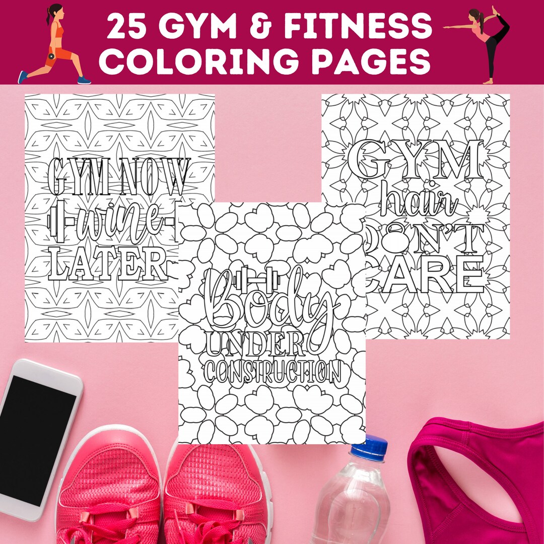 25 Printable Gym and Fitness Coloring Pages Bundle, Funny and ...