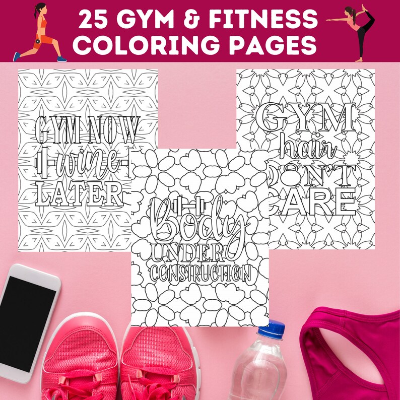 25 Printable Gym and Fitness Coloring Pages Bundle, Funny and ...