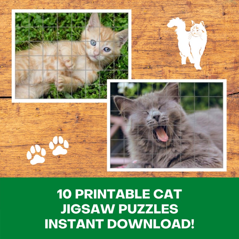 10 Printable Cat Jigsaw Puzzles Bundle, Each Jigsaw Has 48 Pieces, Cat ...