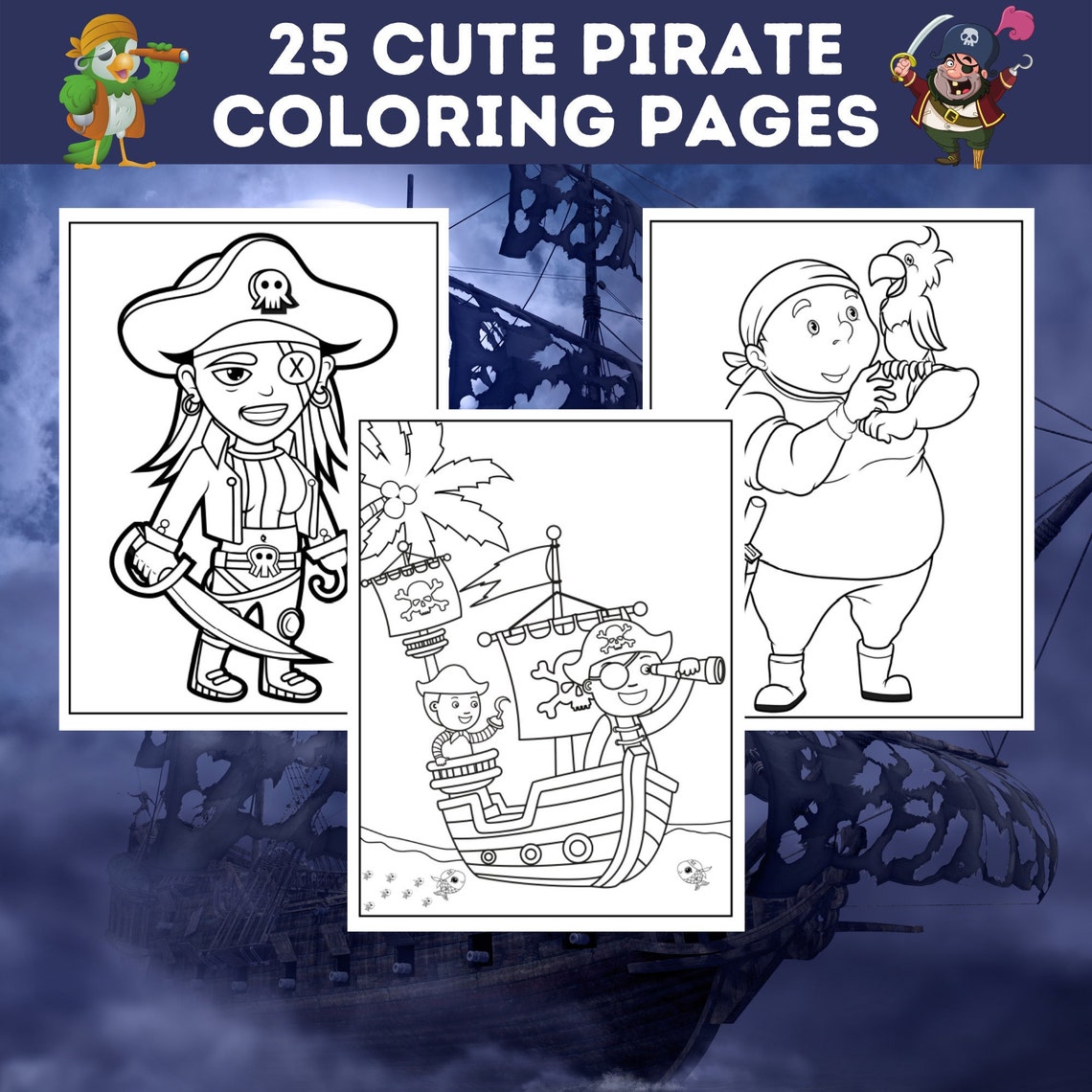 25 Cute Pirate Coloring Pages Pirate Printable Pirates | Etsy