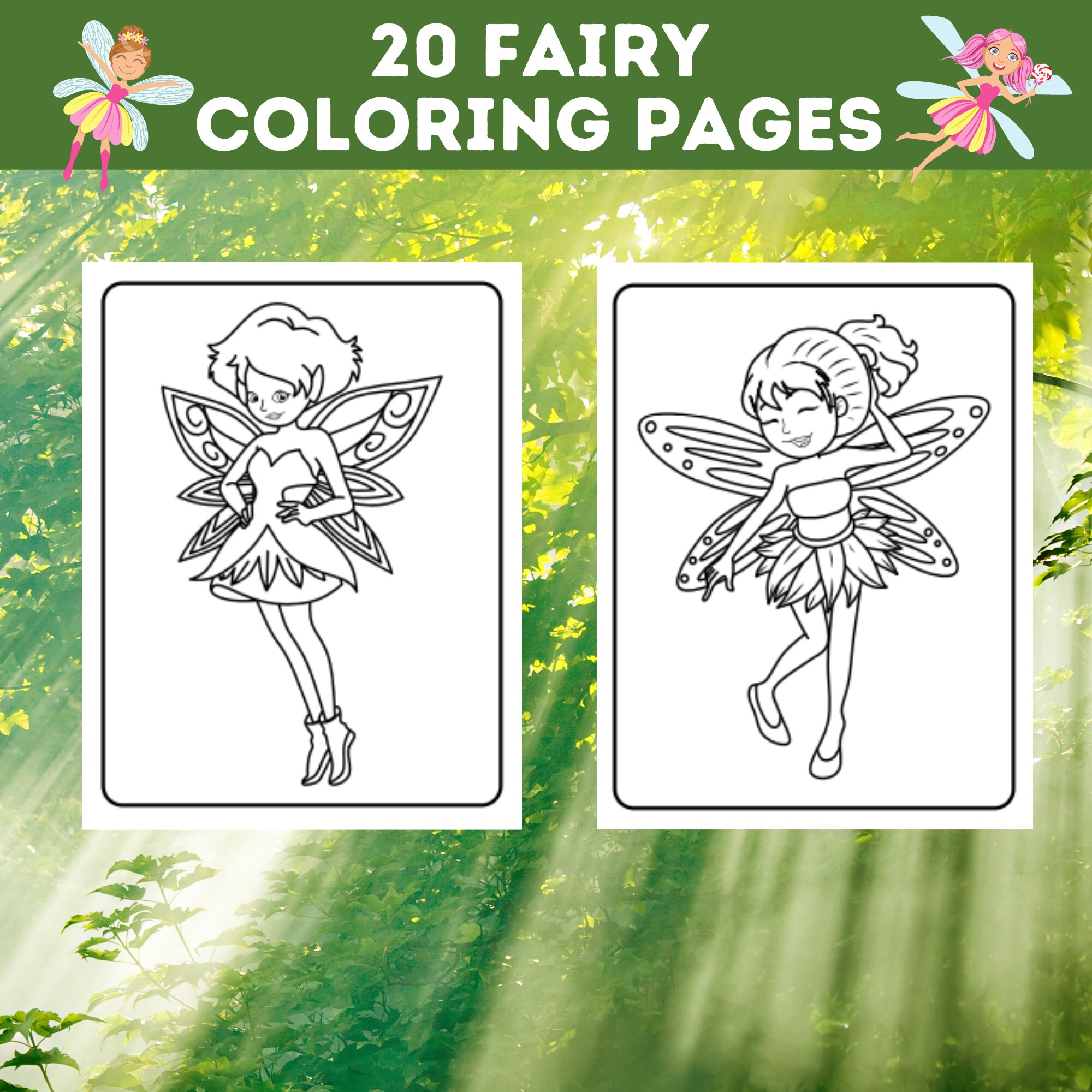 20 Printable Fairy Coloring Pages Bundle Cute Fairies - Etsy