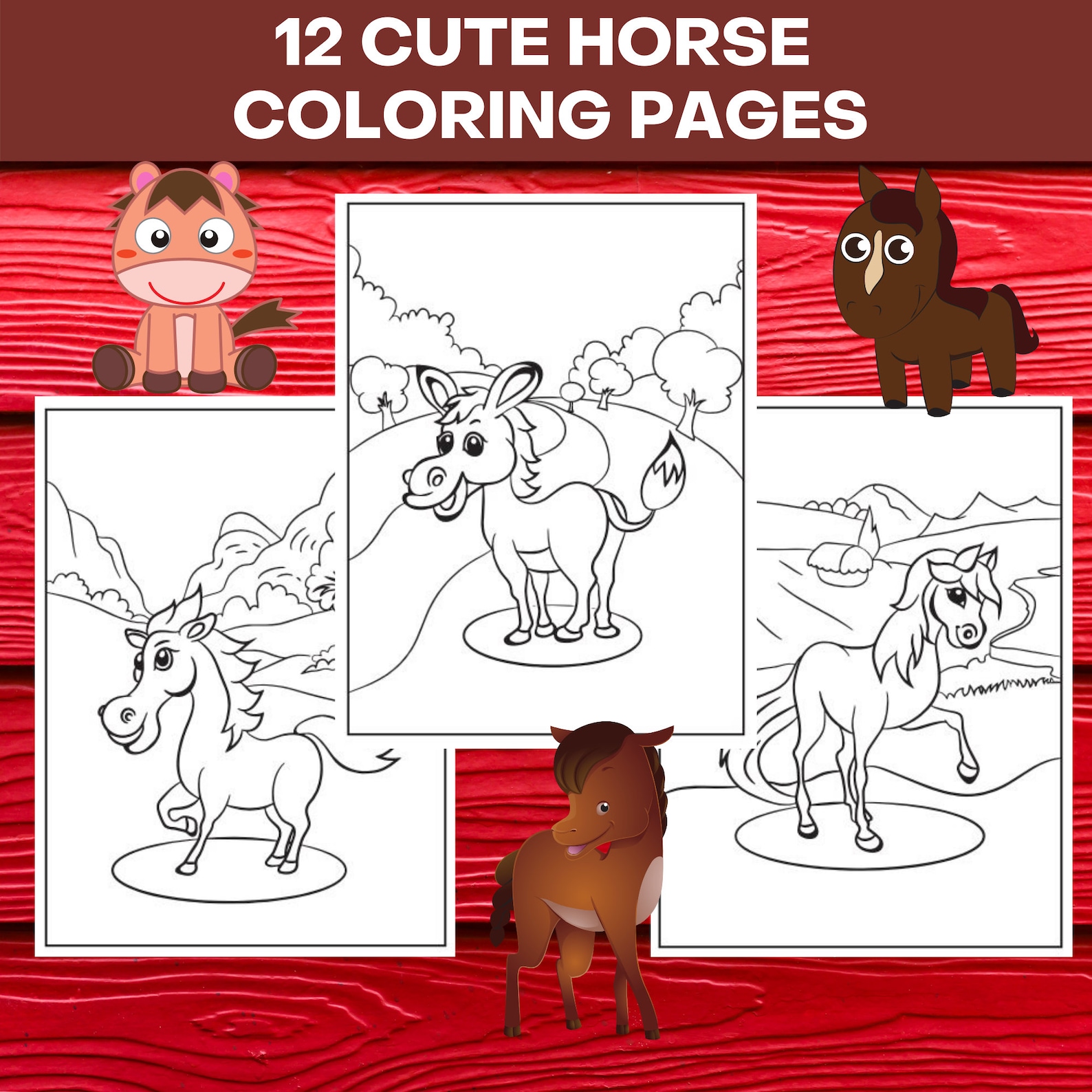 12 Printable Horse Coloring Pages Bundle, Cute Horse Printable, Horse ...