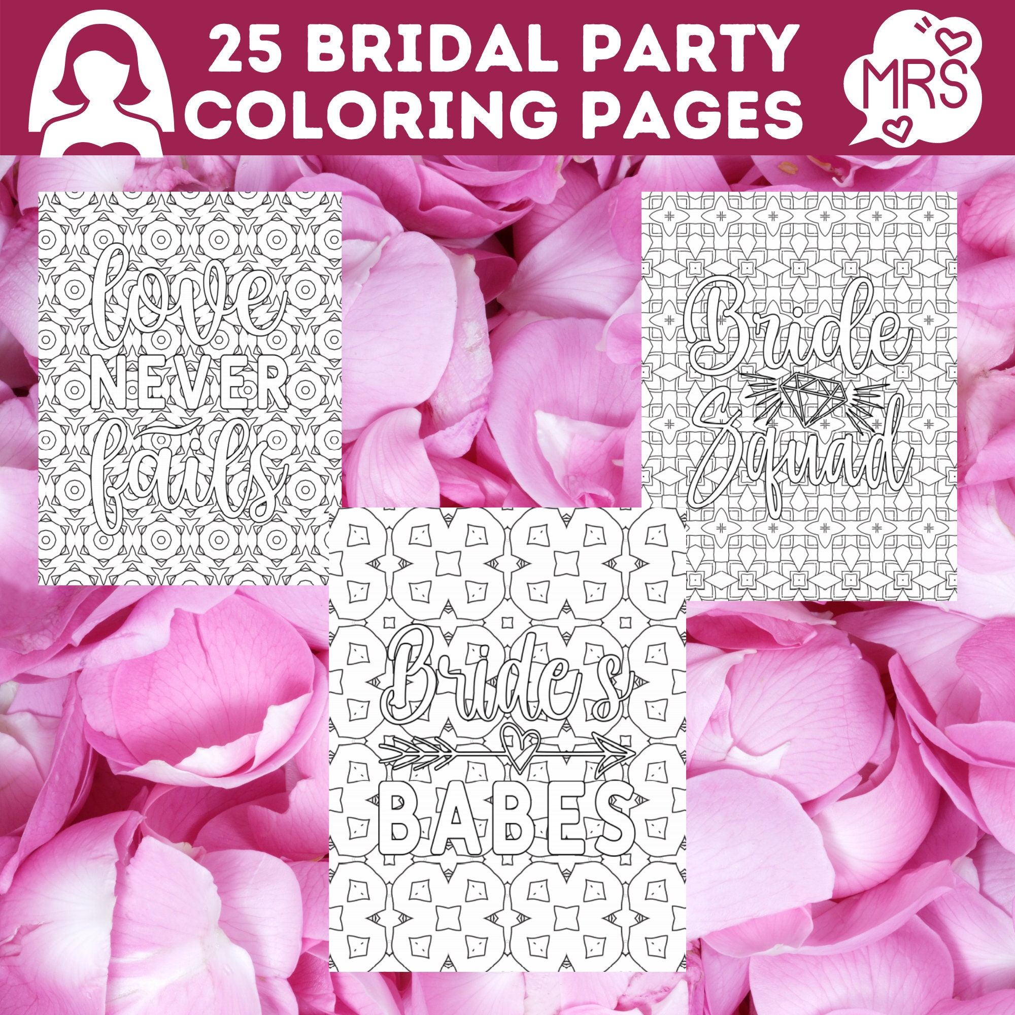 25 Bridal Party Coloring Pages Bundle, Bride Printable, Coloring Pages ...