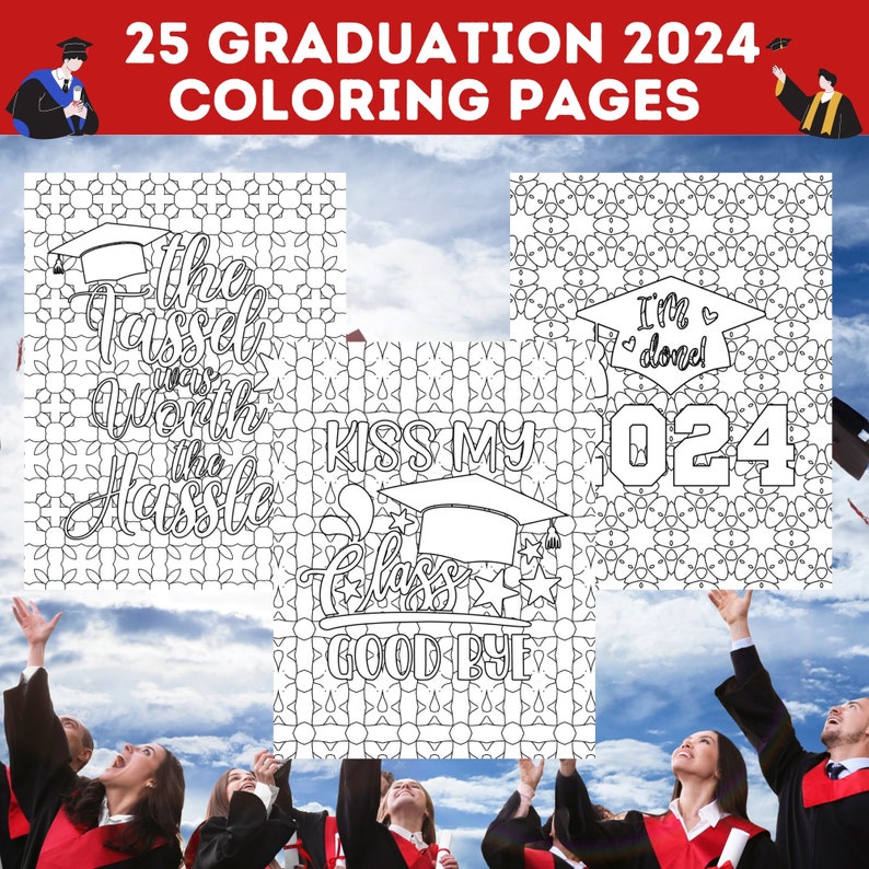 2024 Graduation Coloring Pages Bundle, 2024 Graduate Printable, 2024 ...