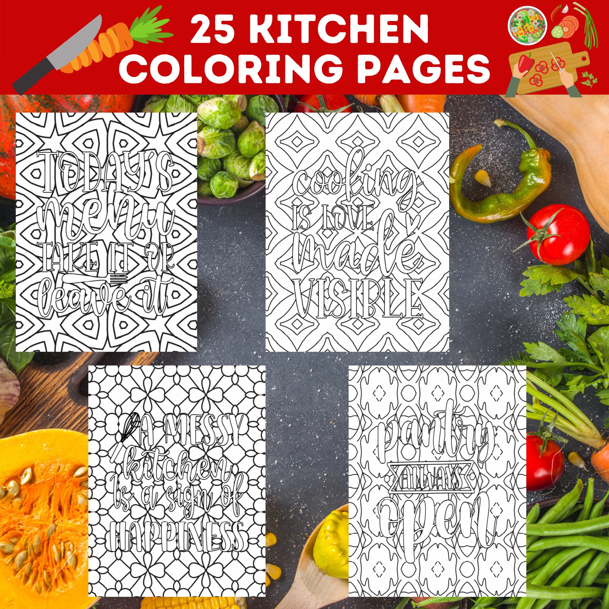 25 Kitchen Cooking Coloring Pages I Love to Cook Printable - Etsy