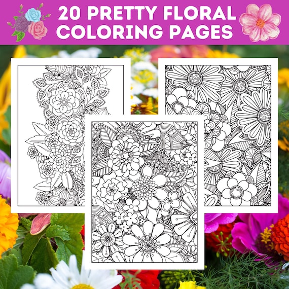 20 Pretty Floral Coloring Pages Bundle Beautiful Flowers - Etsy