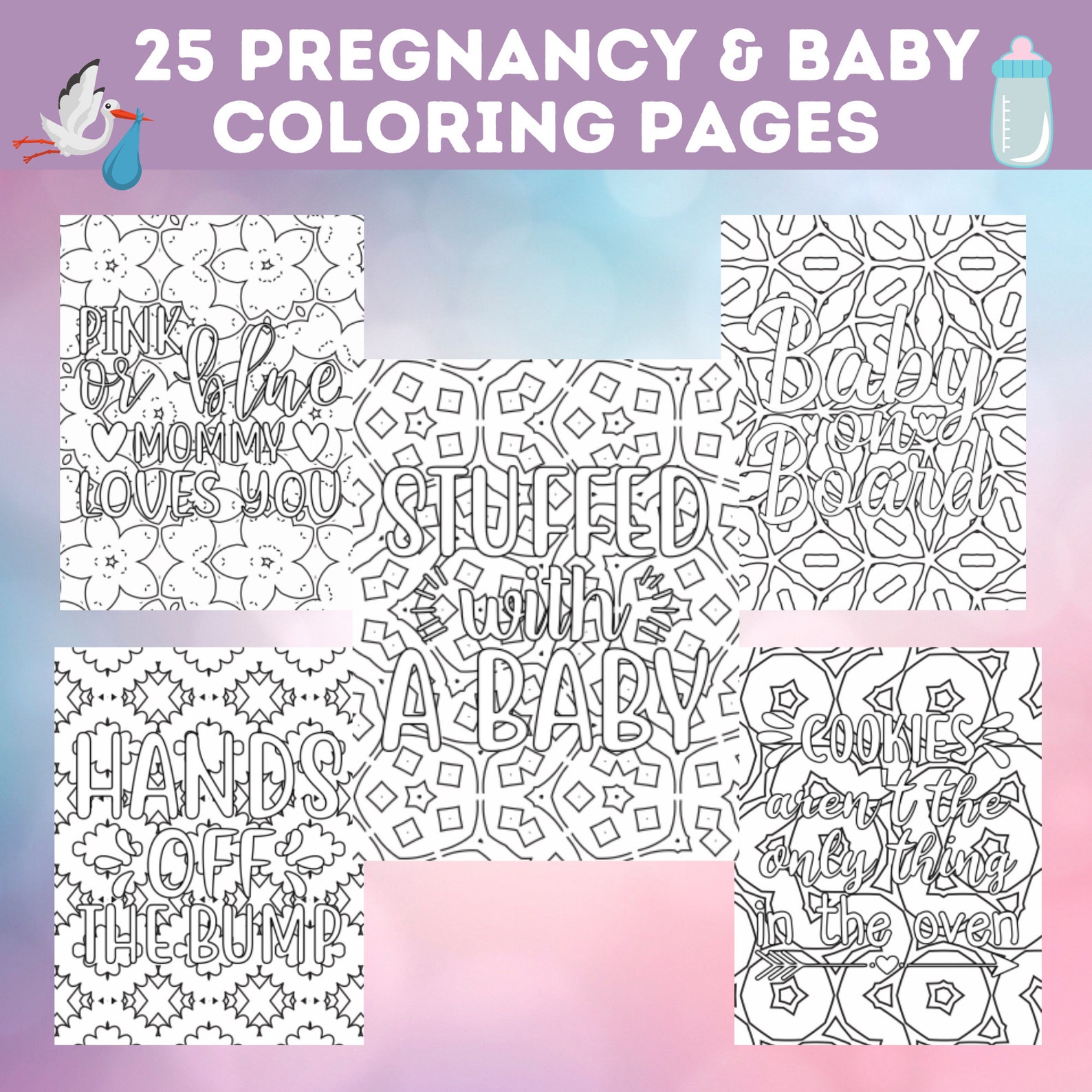 25 Pregnancy and Baby Coloring Pages Bundle, Pregnant Mom Printable ...