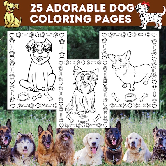 25 Adorable Dog Coloring Pages Bundle Dog Lover Printables - Etsy