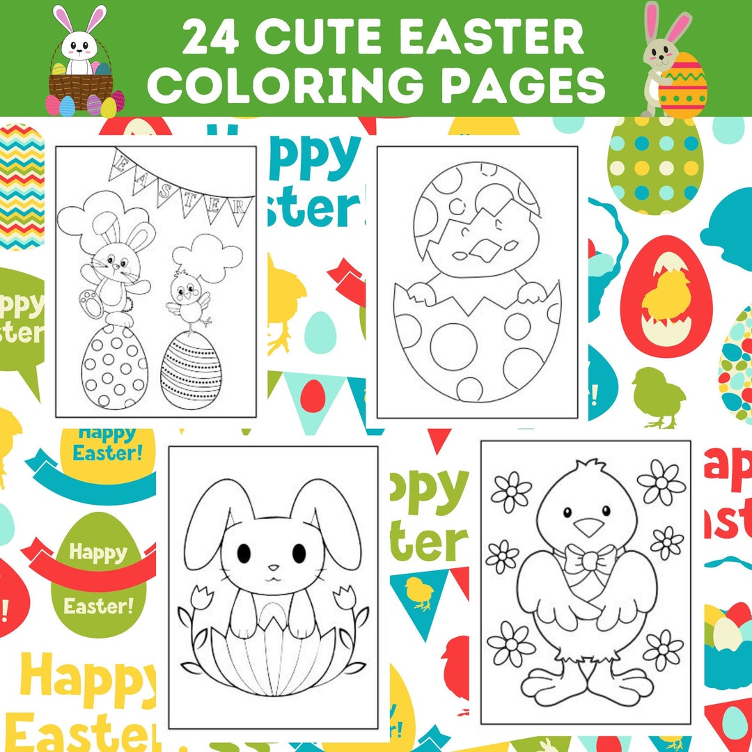 24 Printable Cute Easter Bunny and Animal Coloring Pages Bundle, Easter ...