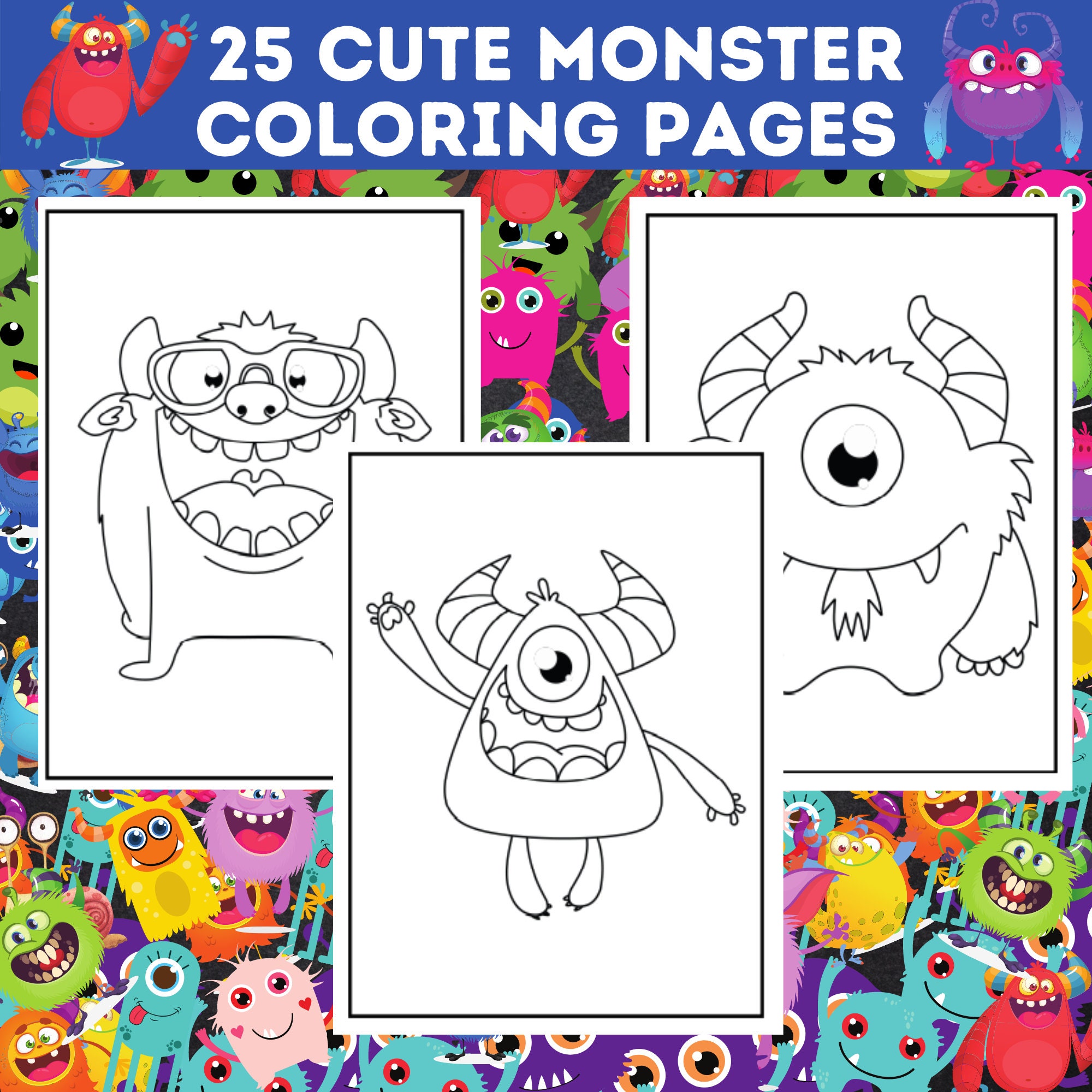 25 Cute Monster Coloring Pages Bundle, Funny Monster Printable to Color ...