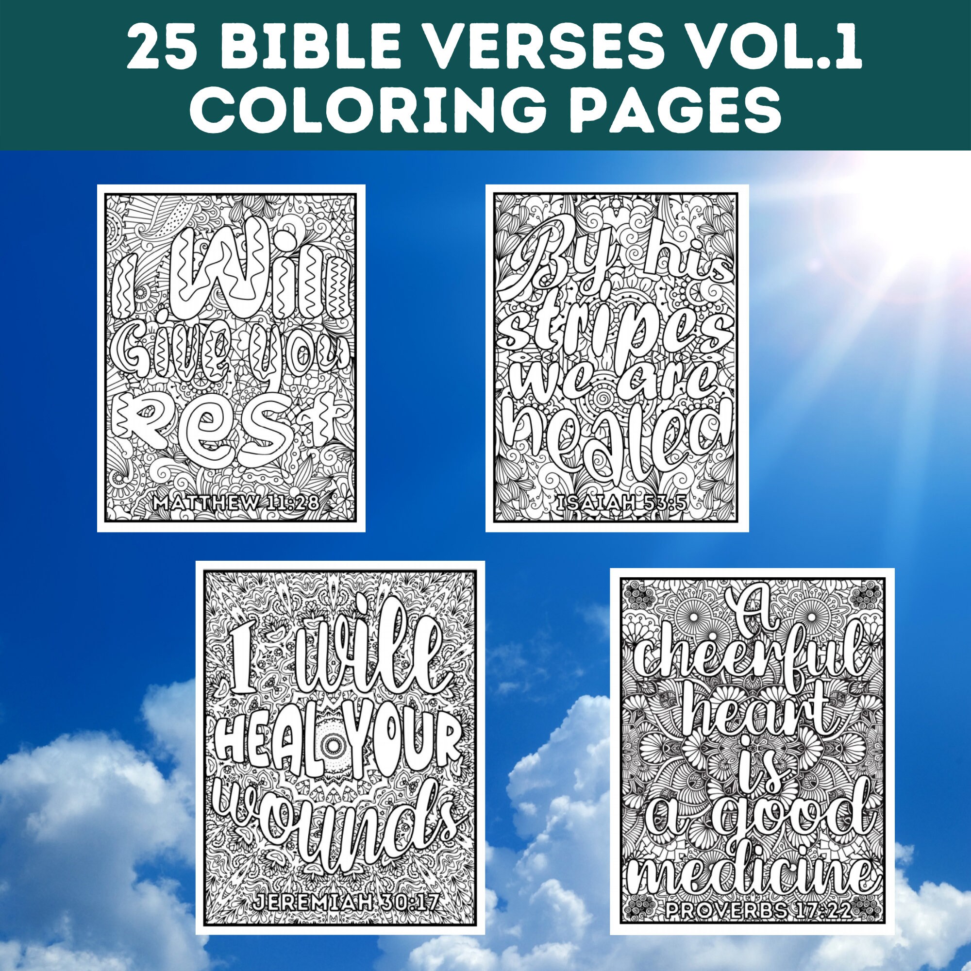 25 Bible Verses Volume 1 Coloring Pages Bundle, Bible Quotes Printable ...