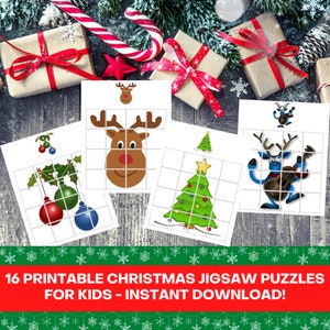 16 Printable Christmas Jigsaw Puzzles Bundle, Each Jigsaw Has 16 Pieces ...