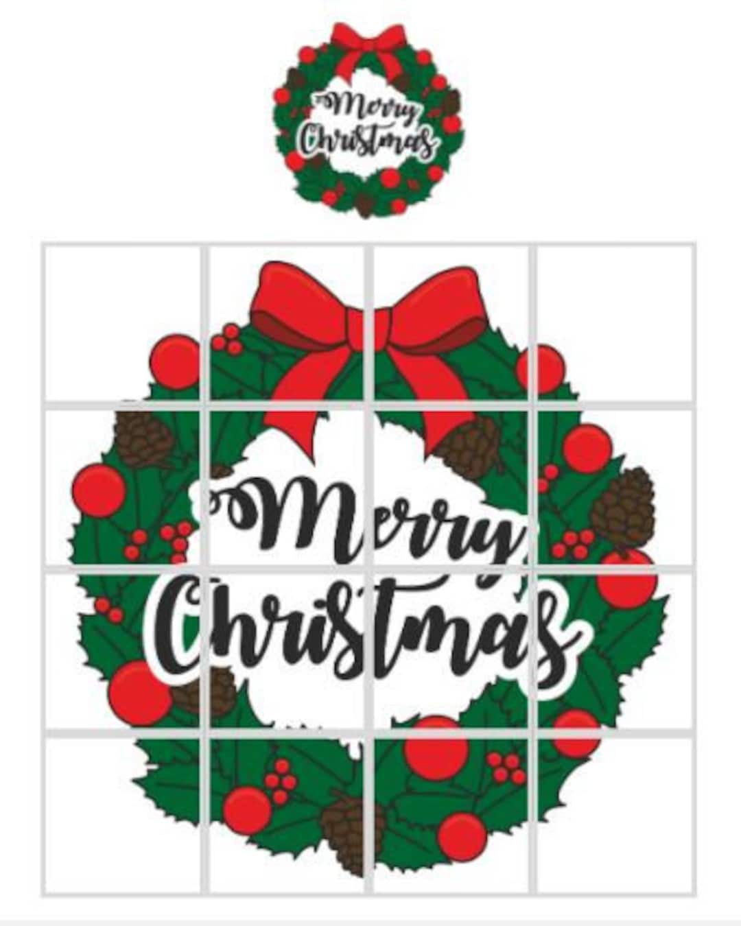 Merry Christmas Wreath Printable Jigsaw Puzzle, 16 Piece Jigsaw, Jigsaw ...