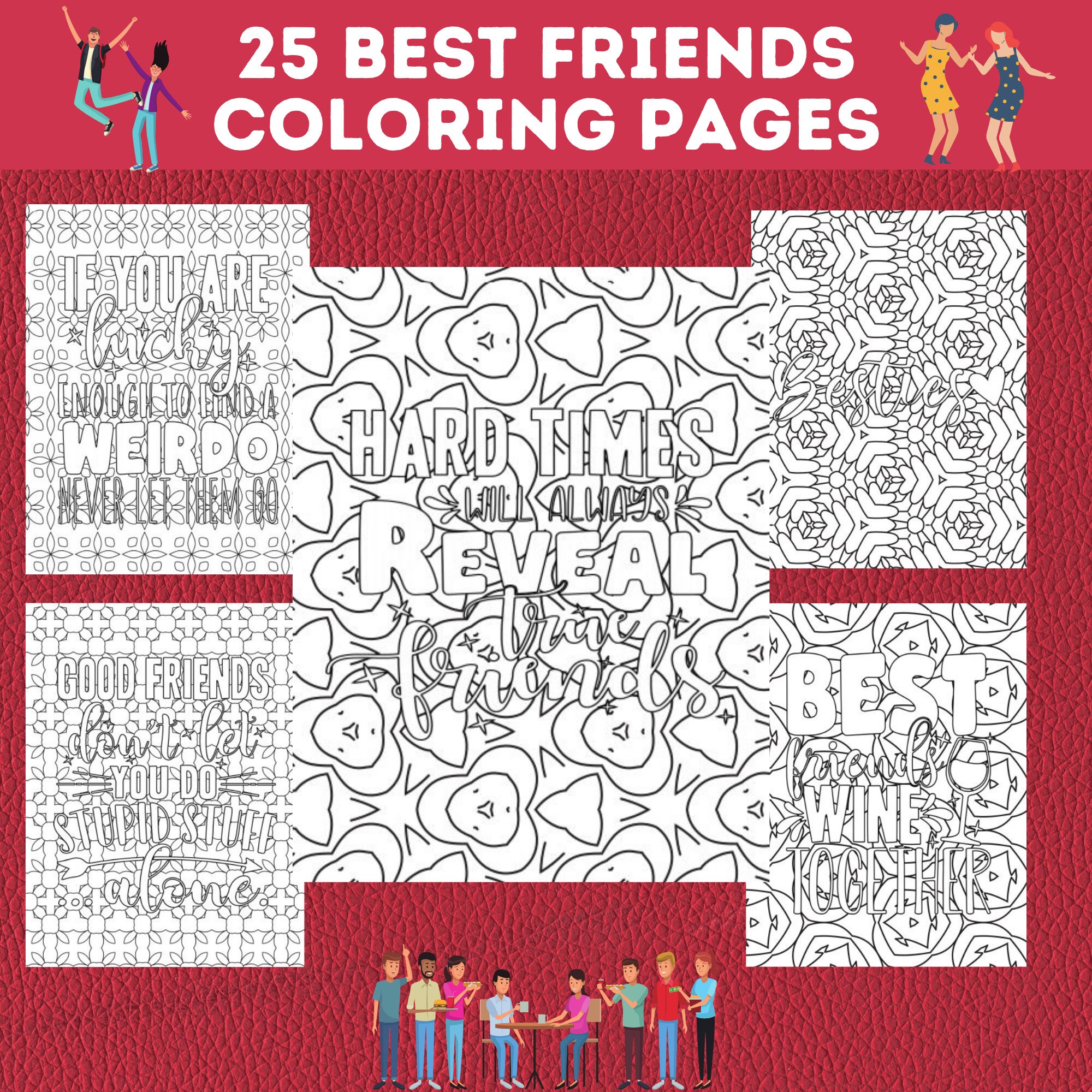 25 Printable Friendship Coloring Pages Bundle, Best Friend Quote ...