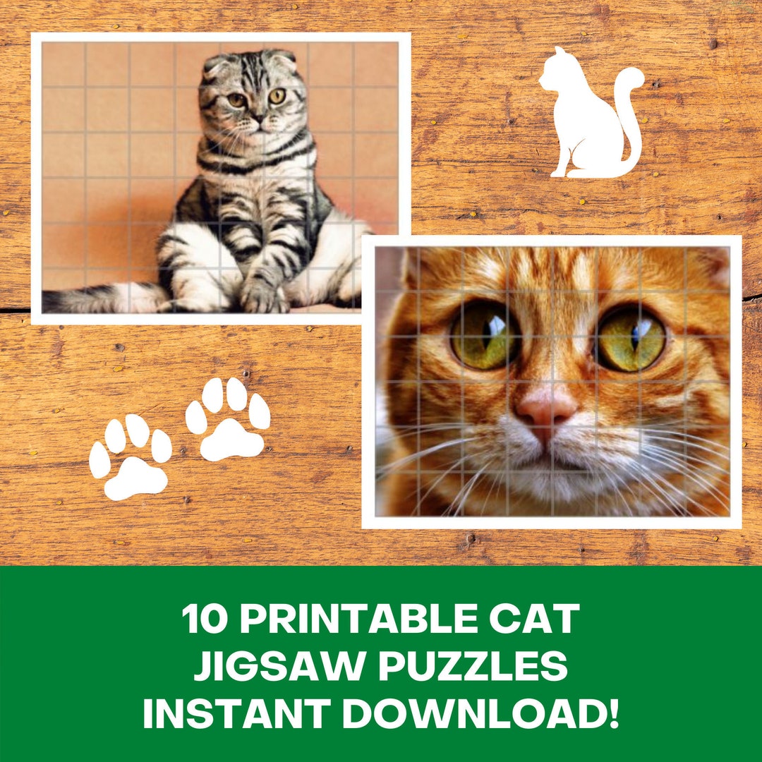 10 Printable Cat Jigsaw Puzzles Bundle, Each Jigsaw Has 48 Pieces, Cat ...