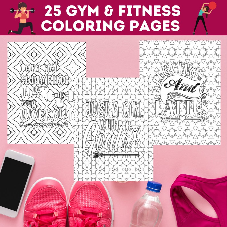 25 Printable Gym and Fitness Coloring Pages Bundle Funny and - Etsy