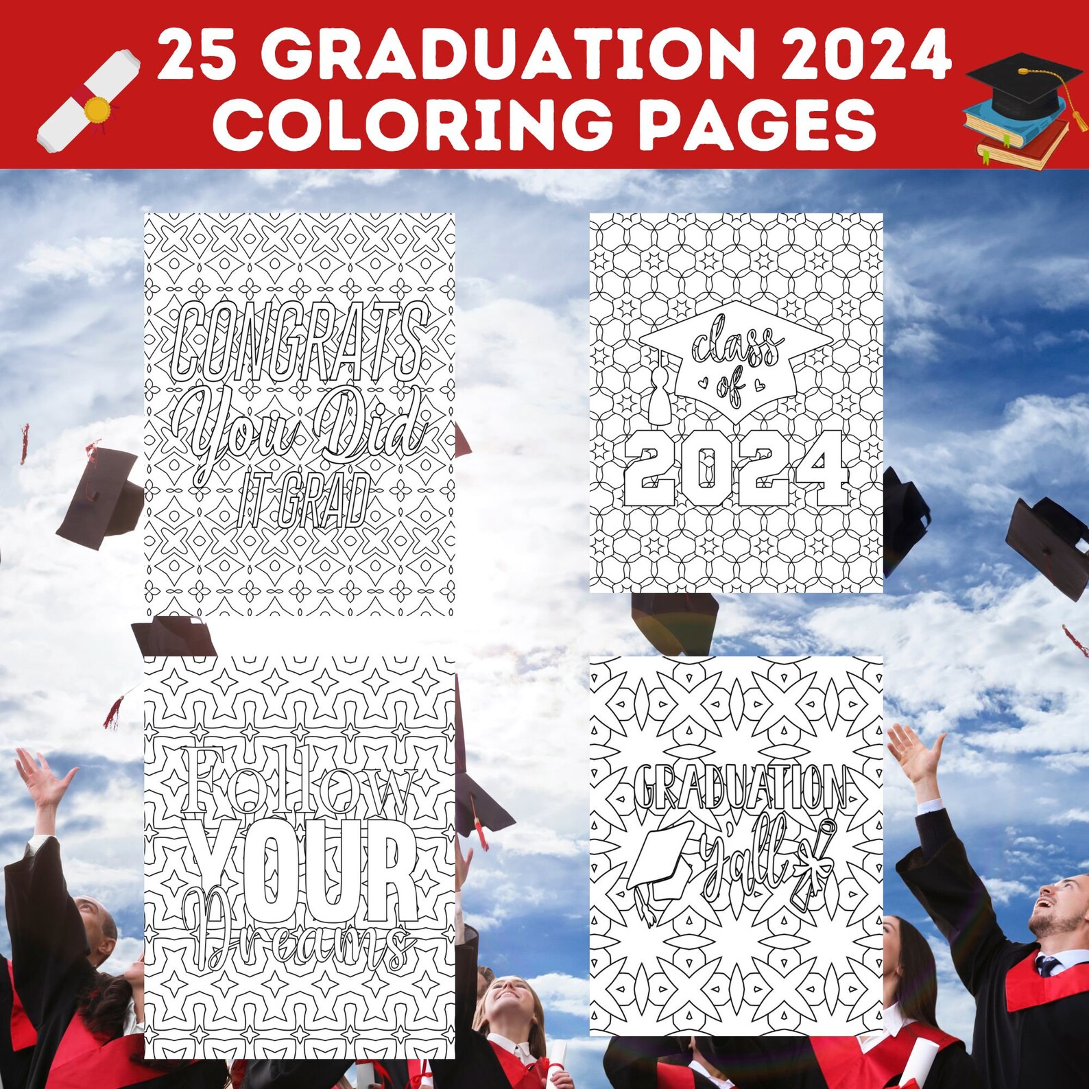 2024 Graduation Coloring Pages Bundle, 2024 Graduate Printable, 2024 ...