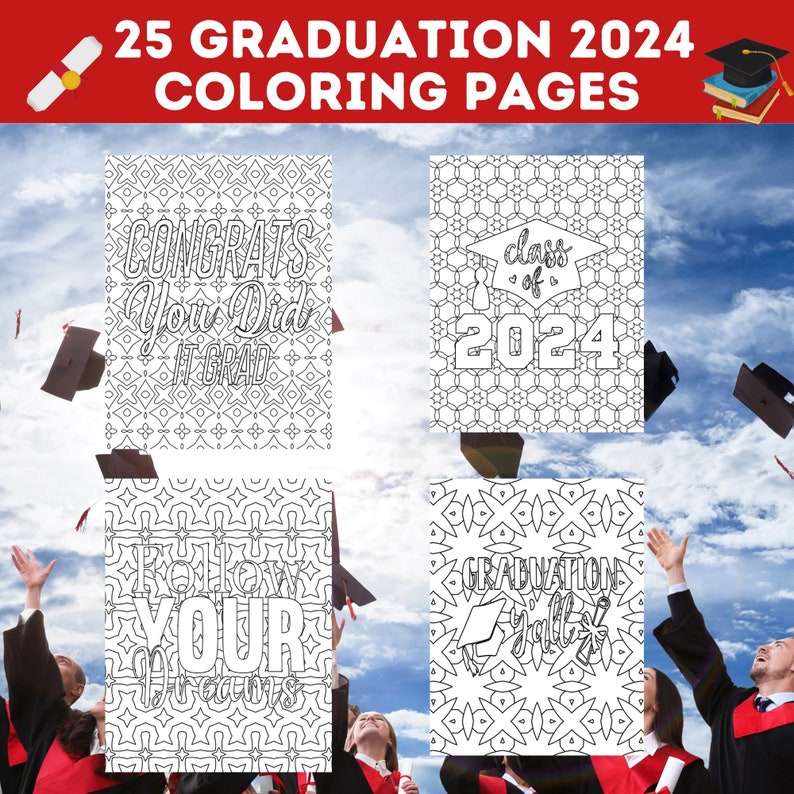 2024 Graduation Coloring Pages Bundle, 2024 Graduate Printable, 2024 ...