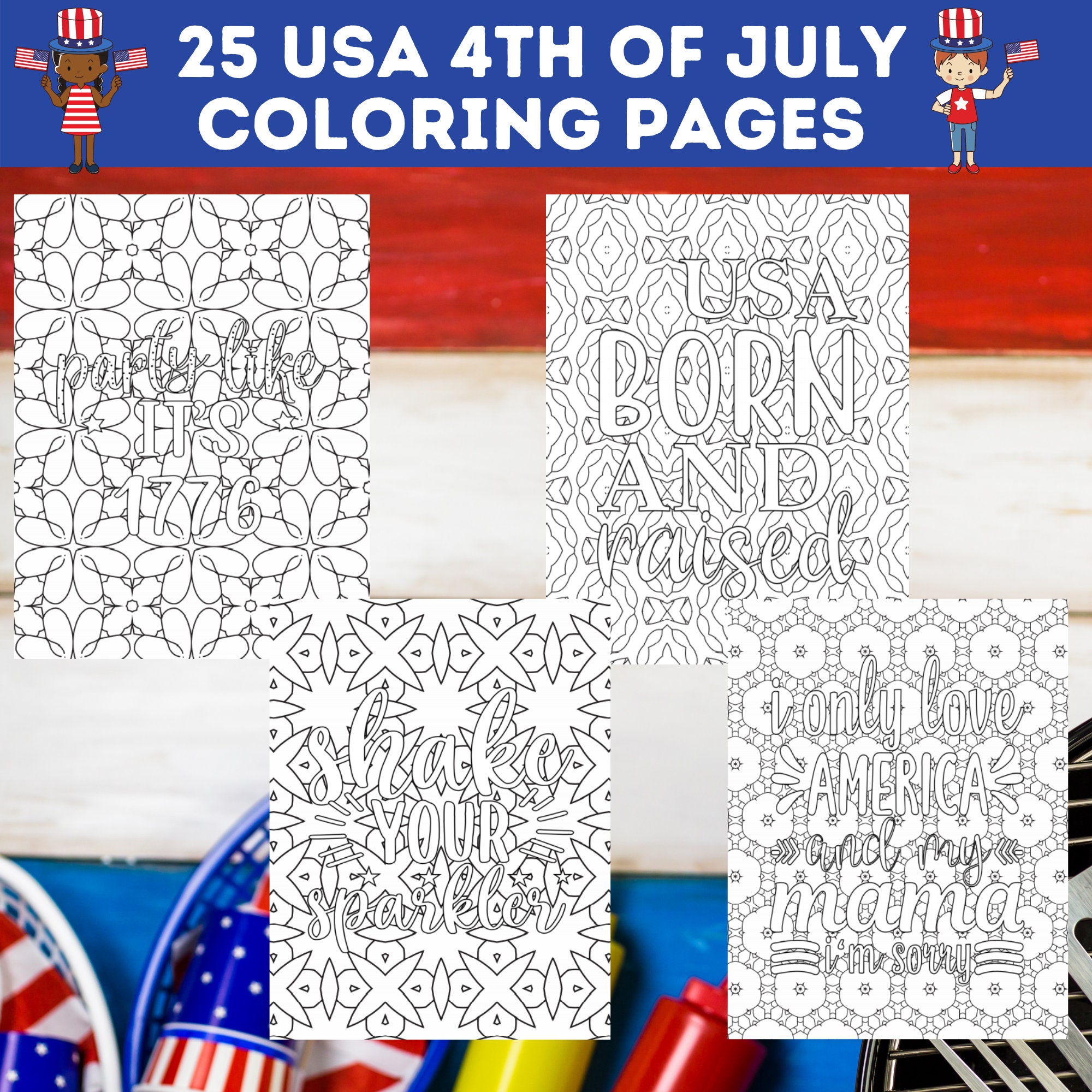 25 USA Patriotic 4th of July Coloring Pages Bundle Fourth of - Etsy