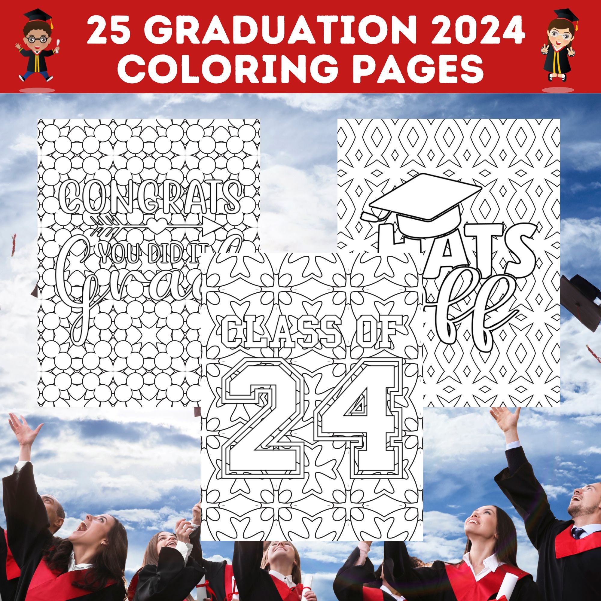 2024 Graduation Coloring Pages Bundle, 2024 Graduate Printable, 2024 ...