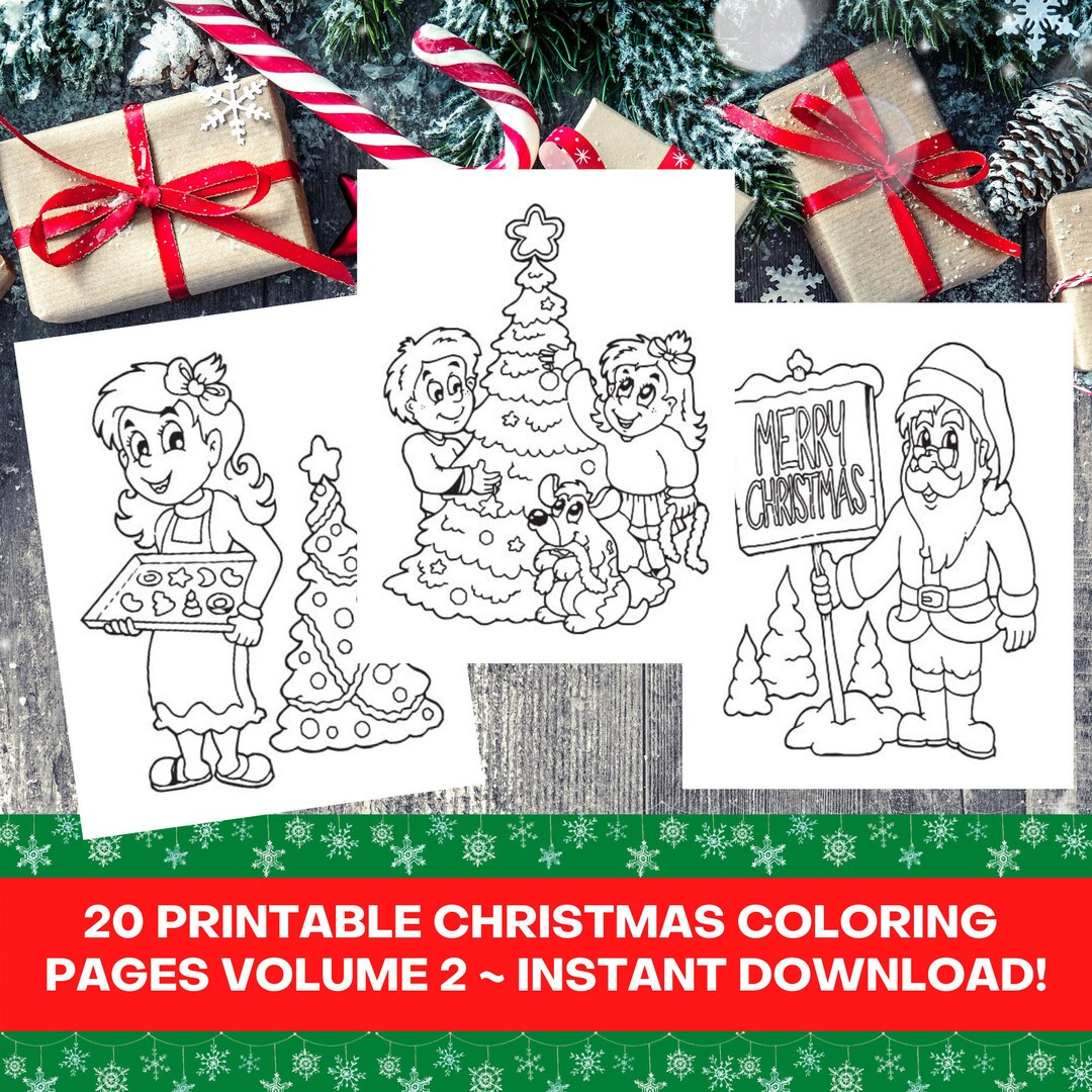 20 Printable Christmas Coloring Pages Bundle VOLUME 2, 20 Fun Christmas ...