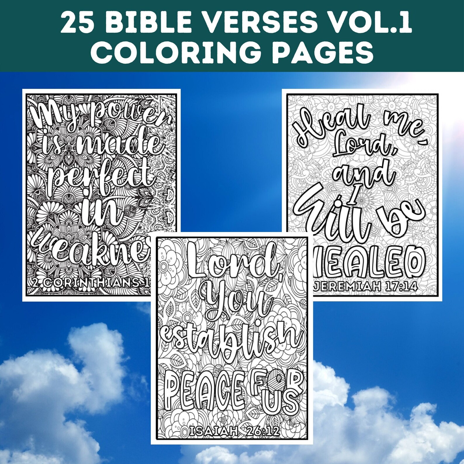 25 Bible Verses Volume 1 Coloring Pages Bundle, Bible Quotes Printable ...
