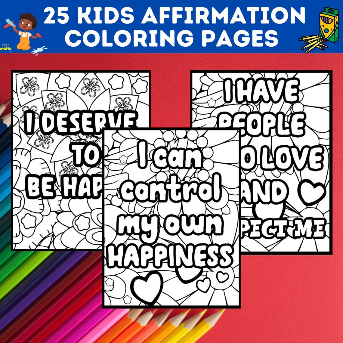 25 Kids Affirmation Coloring Pages Kids Motivation - Etsy