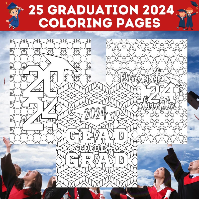 2024 Graduation Coloring Pages Bundle, 2024 Graduate Printable, 2024 ...