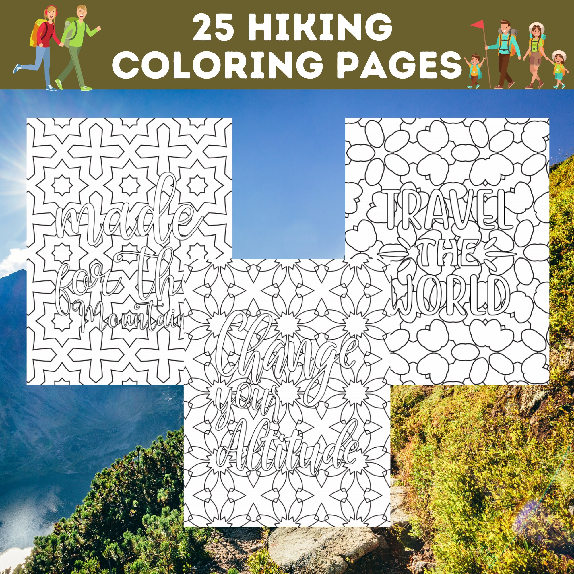 25 Hiking Coloring Pages, Great Outdoor Adventures Printables, Hiking ...