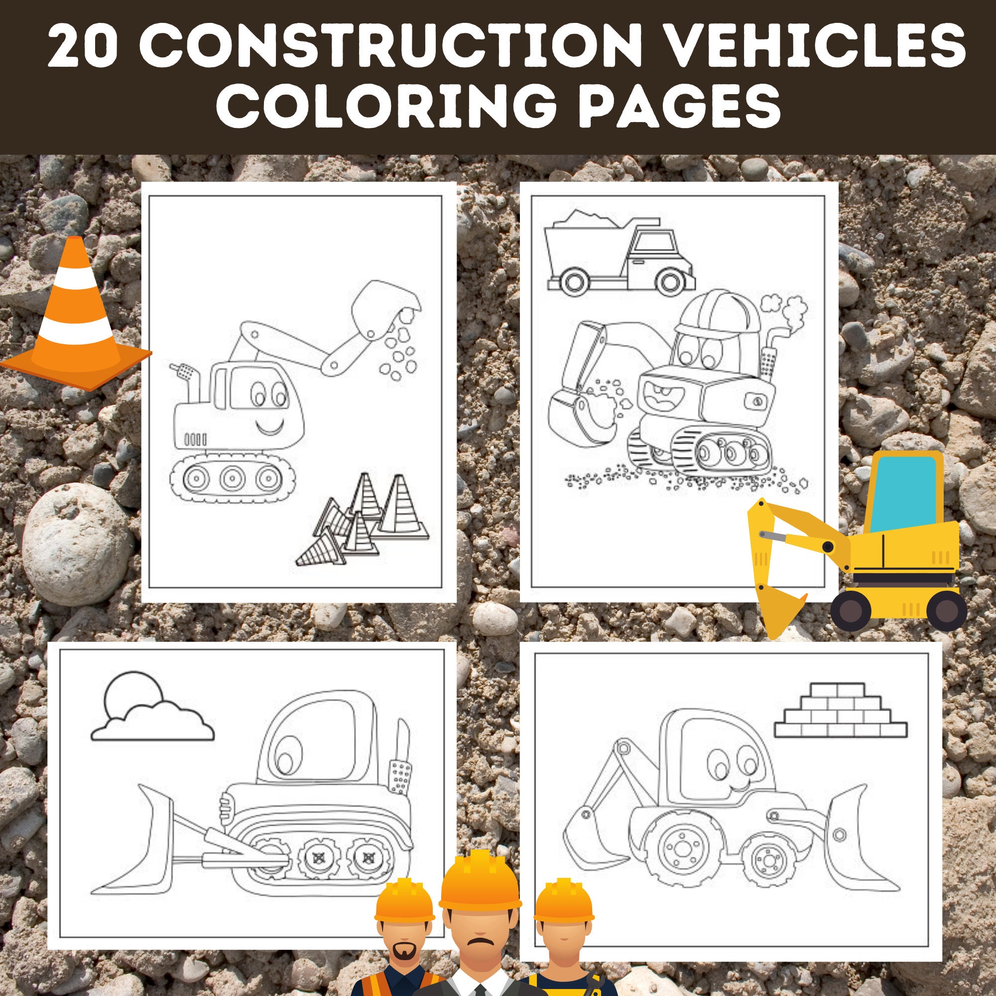 20 Construction Vehicle Coloring Pages Bundle, Construction Vehicles ...