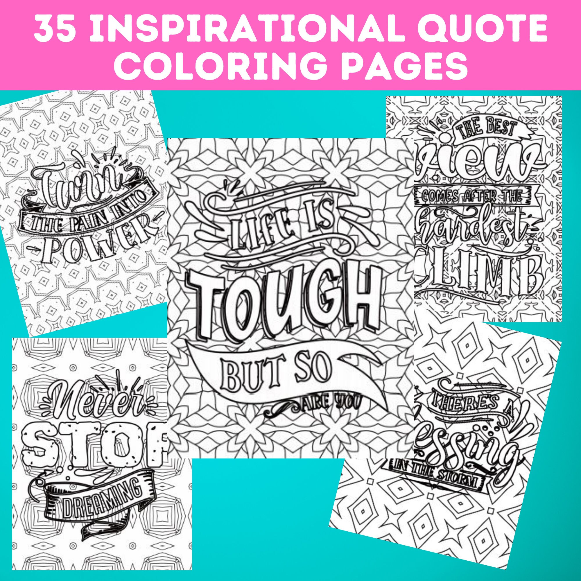 35 Printable Inspirational Quote Coloring Pages Bundle, Motivational ...